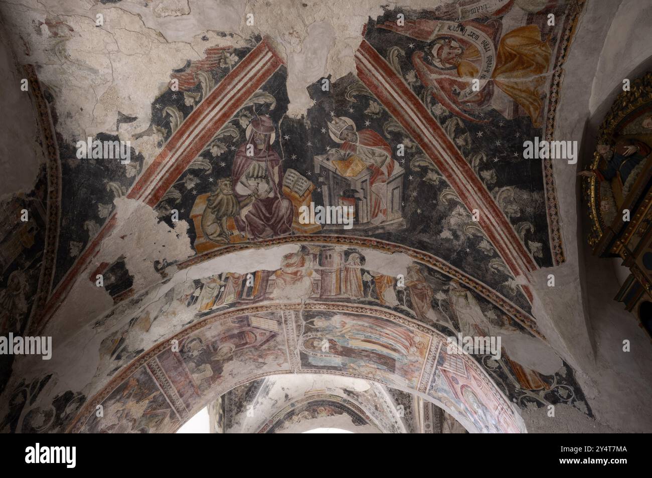 Interior, Romanesque frescoes, Old Parish Church of the Assumption of ...