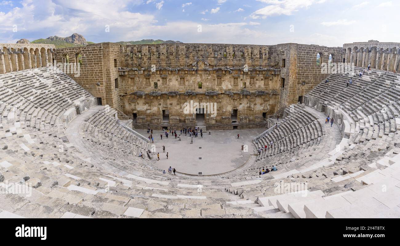Panorama of the well-preserved Roman theatre in Aspendos in Antalya, Turkey, Asia Stock Photo ...