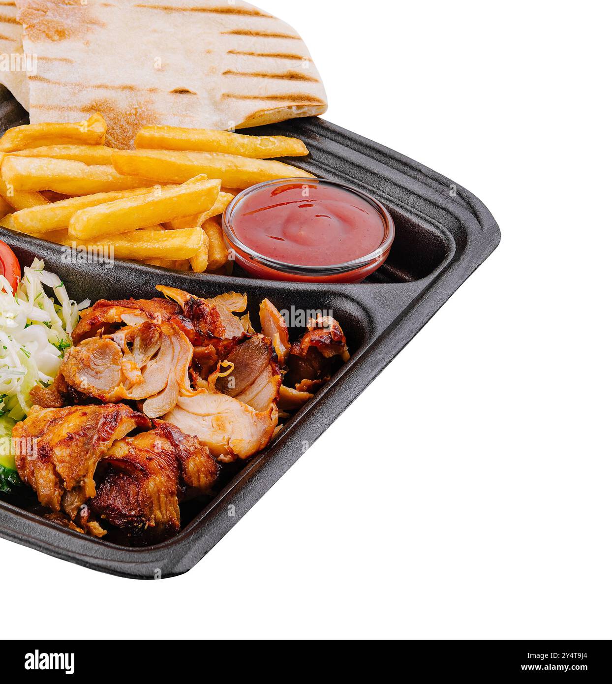 Delicious gyro meat platter with salad, fries, pita bread, and sauces ...