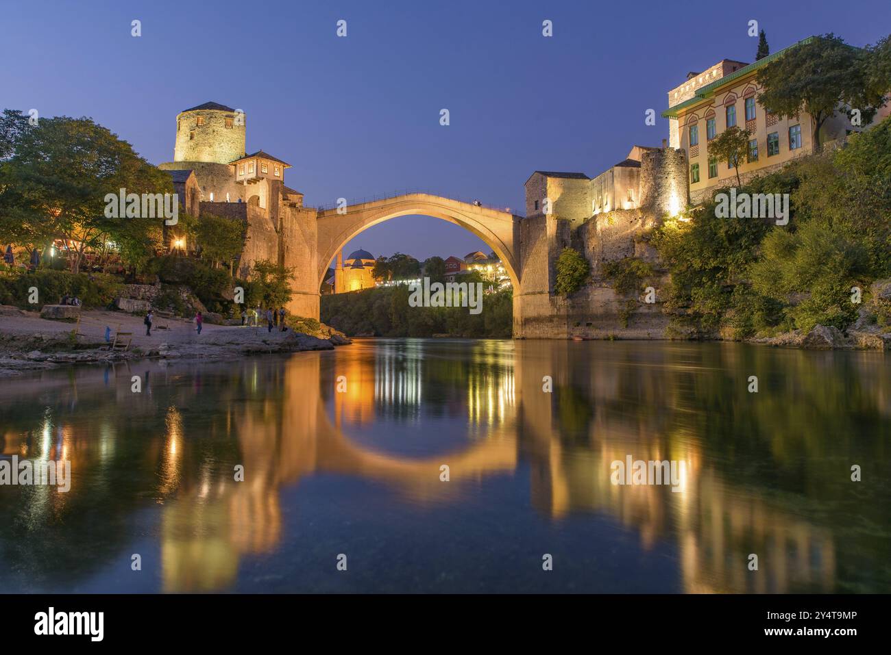 Mostar Bridge at sunset time, an Ottoman bridge in Mostar, Bosnia and ...