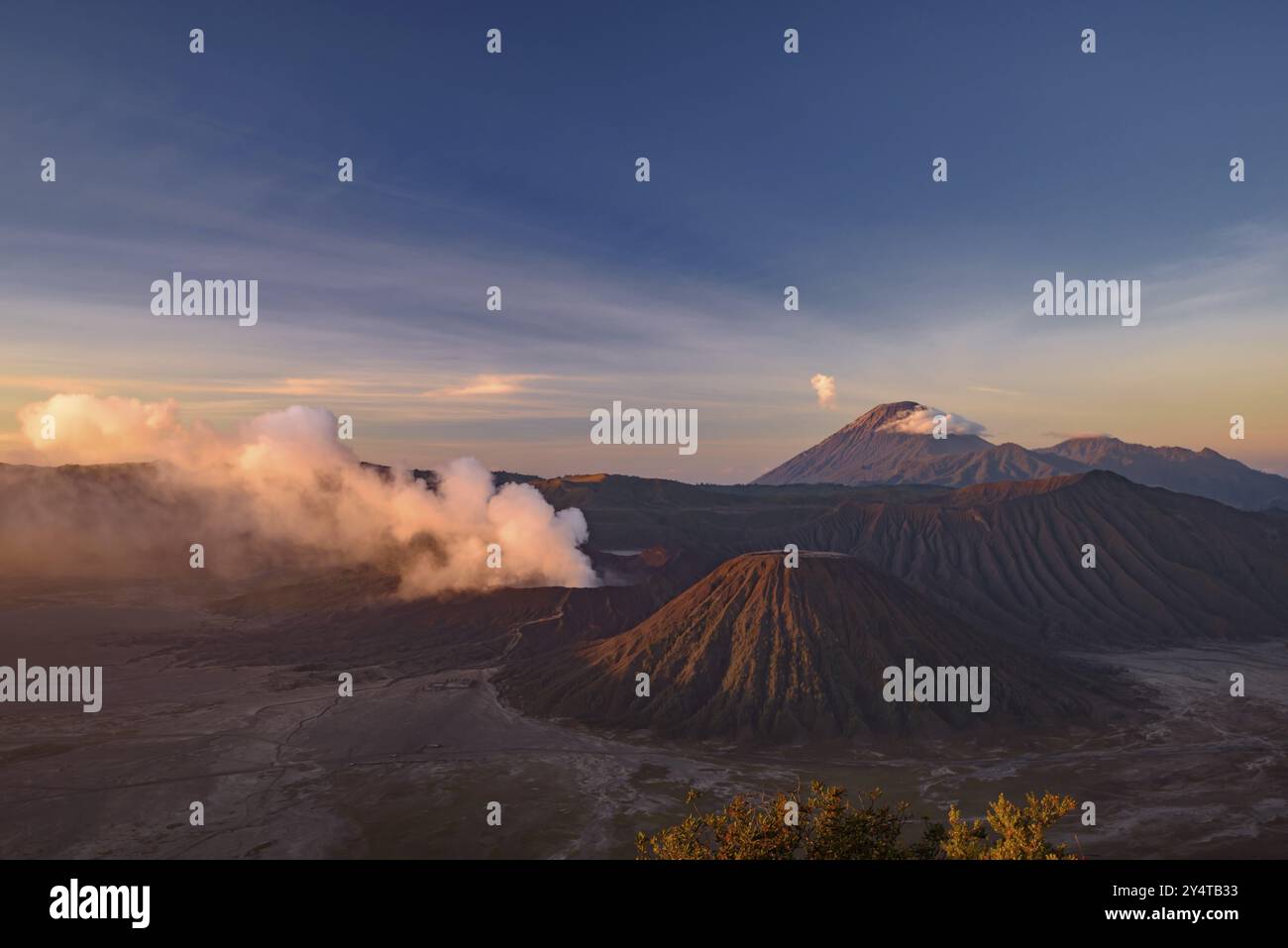 Mount Bromo under the light of sunrise, the most famous volcano in Java ...