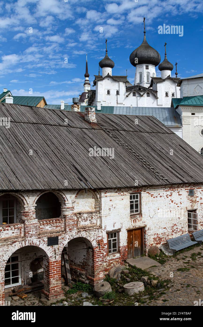 A view of the Russian Orthodox Solovetsky Monastery founded in 1436 by ...