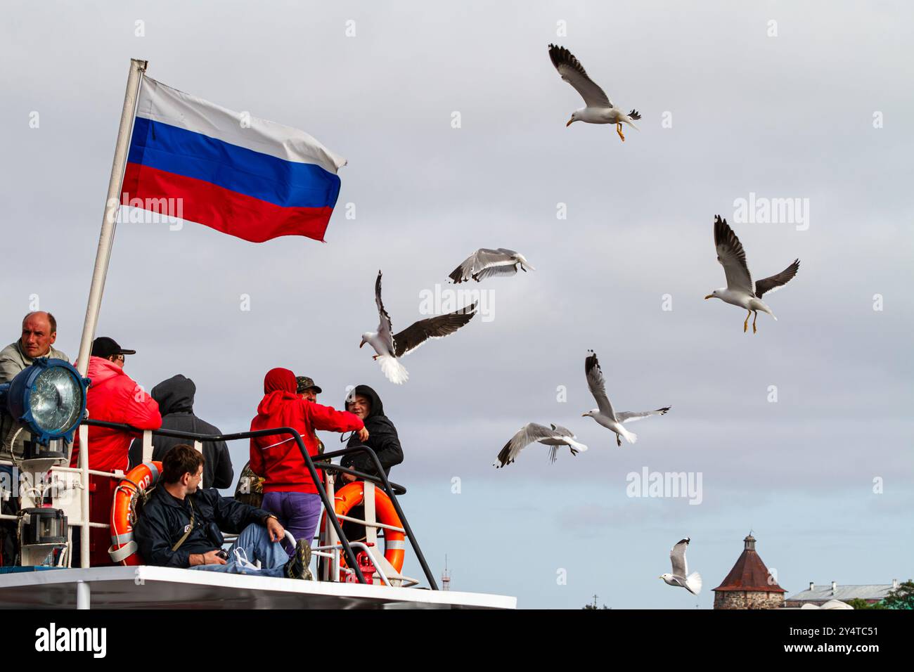 Religious pilgrims on the ferry Vasiley Kosyakov to the Russian ...