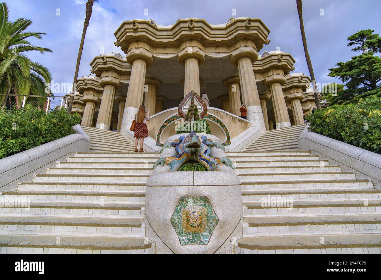 The dragon staircase of Park Guell in Barcelona, Spain, Europe Stock ...