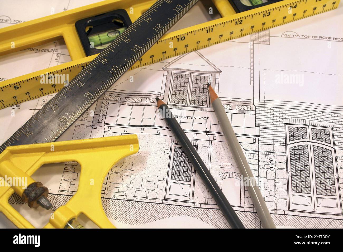 Architectural plans and tools for remodeling a home Stock Photo - Alamy
