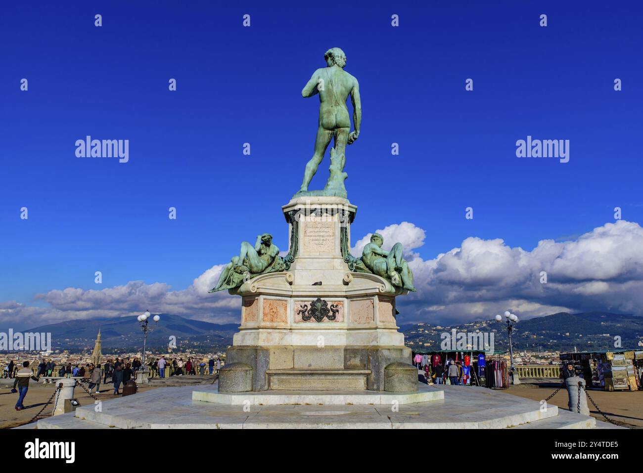 Piazzale Michelangelo (Michelangelo Square) with bronze statue of David ...
