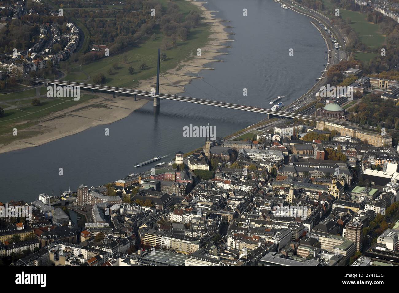 Rhine bridge near Duesseldorf, old town of Duesseldorf, sound hall ...