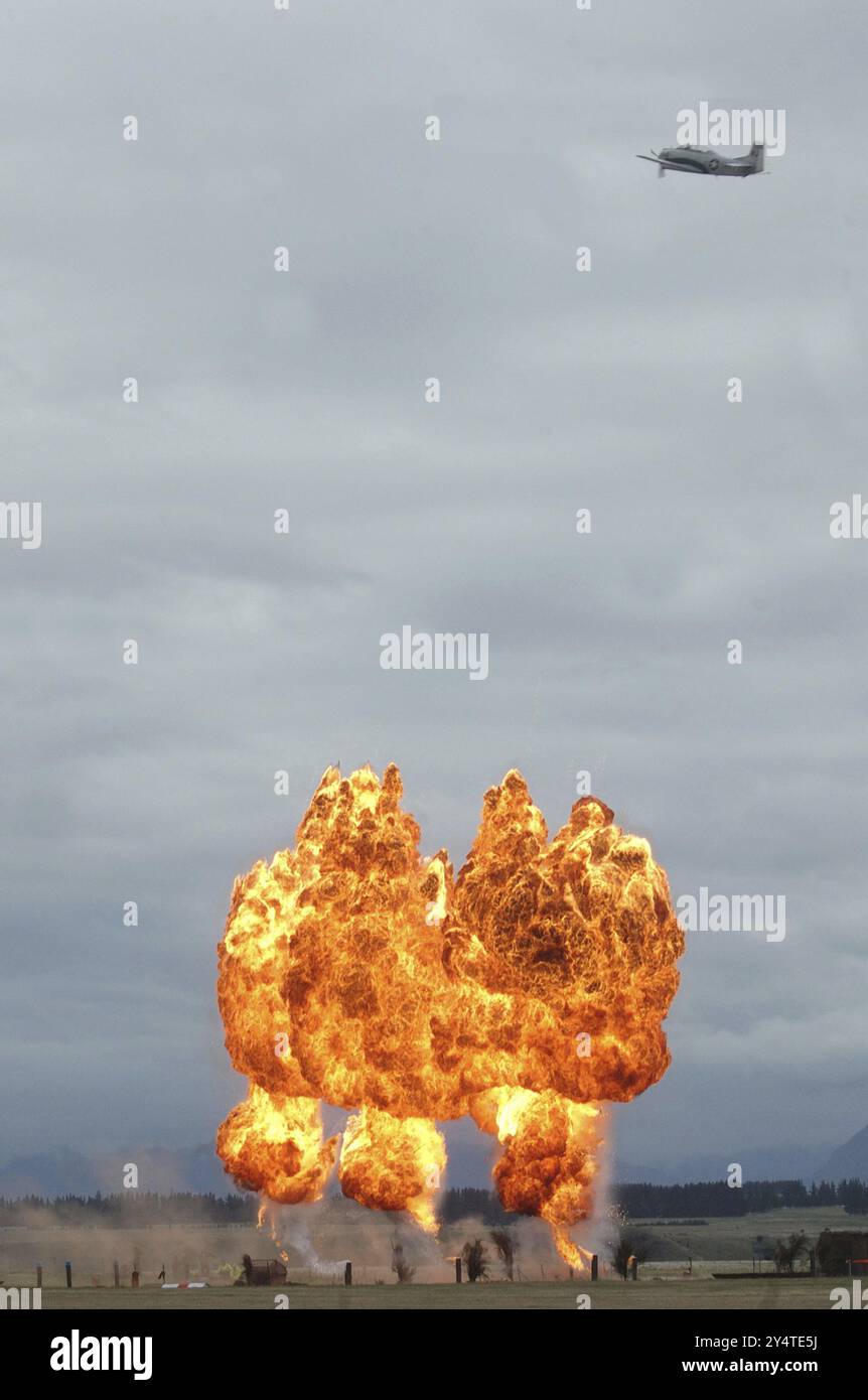 Wanaka, New Zealand, April 2008: Pyrotechnics display at Warbirds over ...