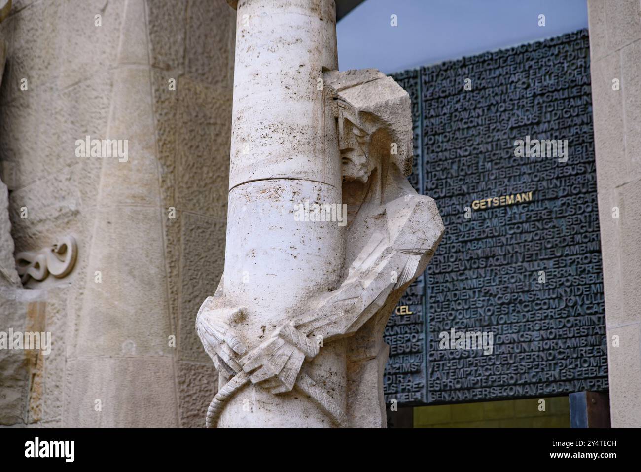 The sculptures on the Passion facade of Sagrada Familia in Barcelona ...