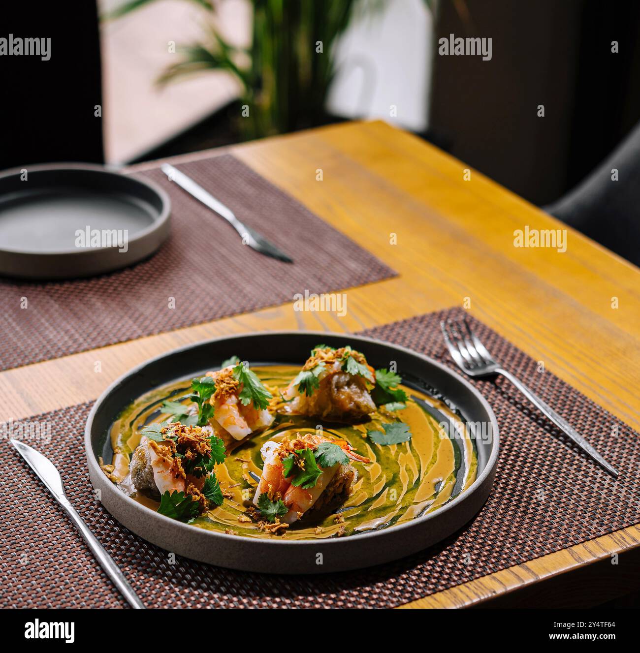 Elegant plate with an exquisite gourmet meal, ready to be enjoyed in a ...