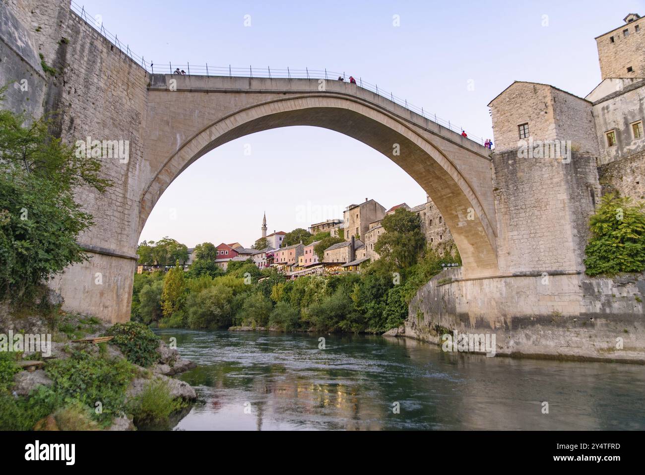 Mostar Bridge at sunset time, an Ottoman bridge in Mostar, Bosnia and ...