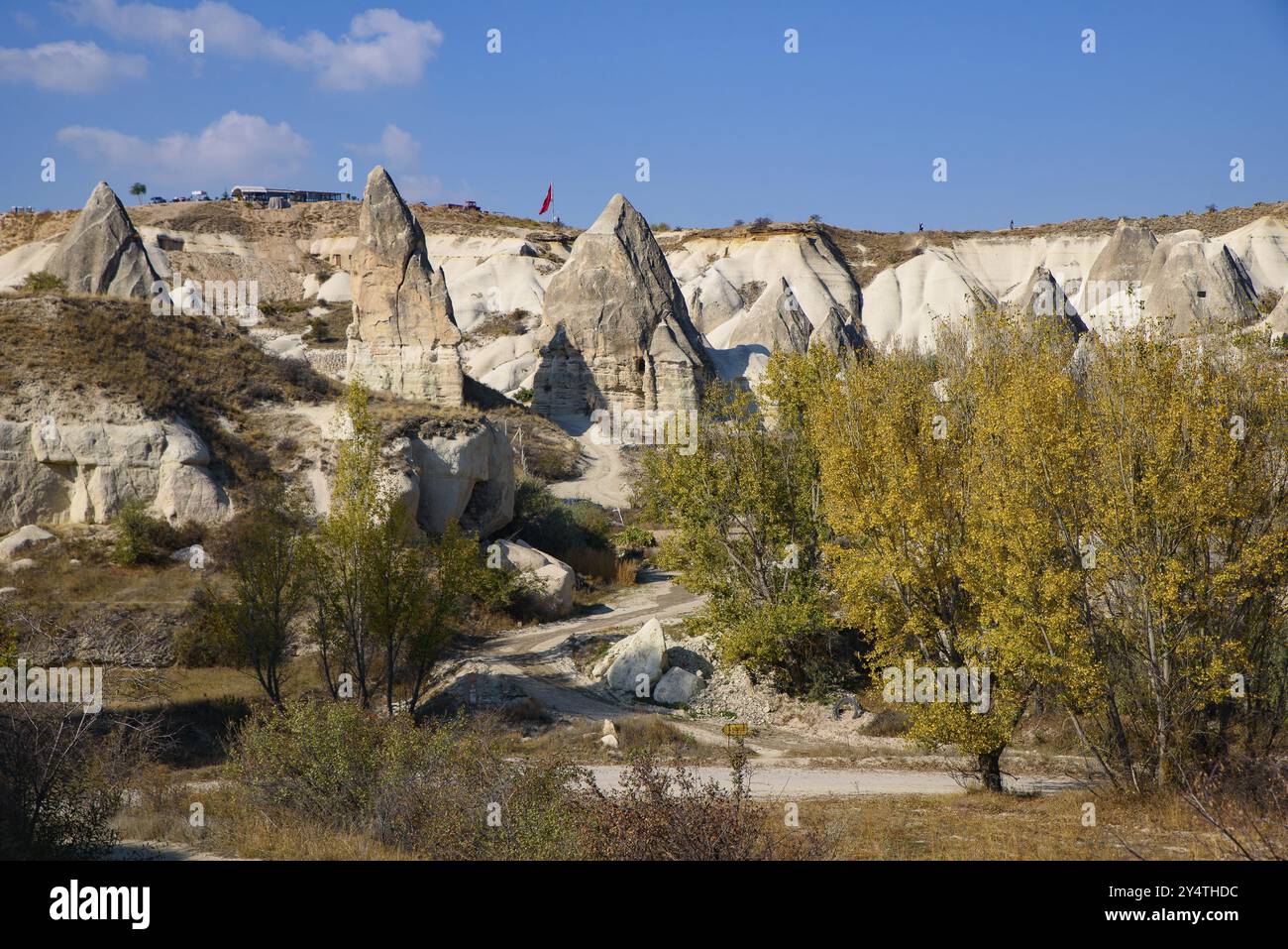 Rock formations of mountain ridges, valleys and pinnacles at Goereme ...