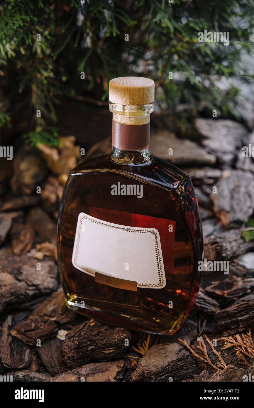 High-quality image showcasing a crafted bottle of cognac amid natural ...
