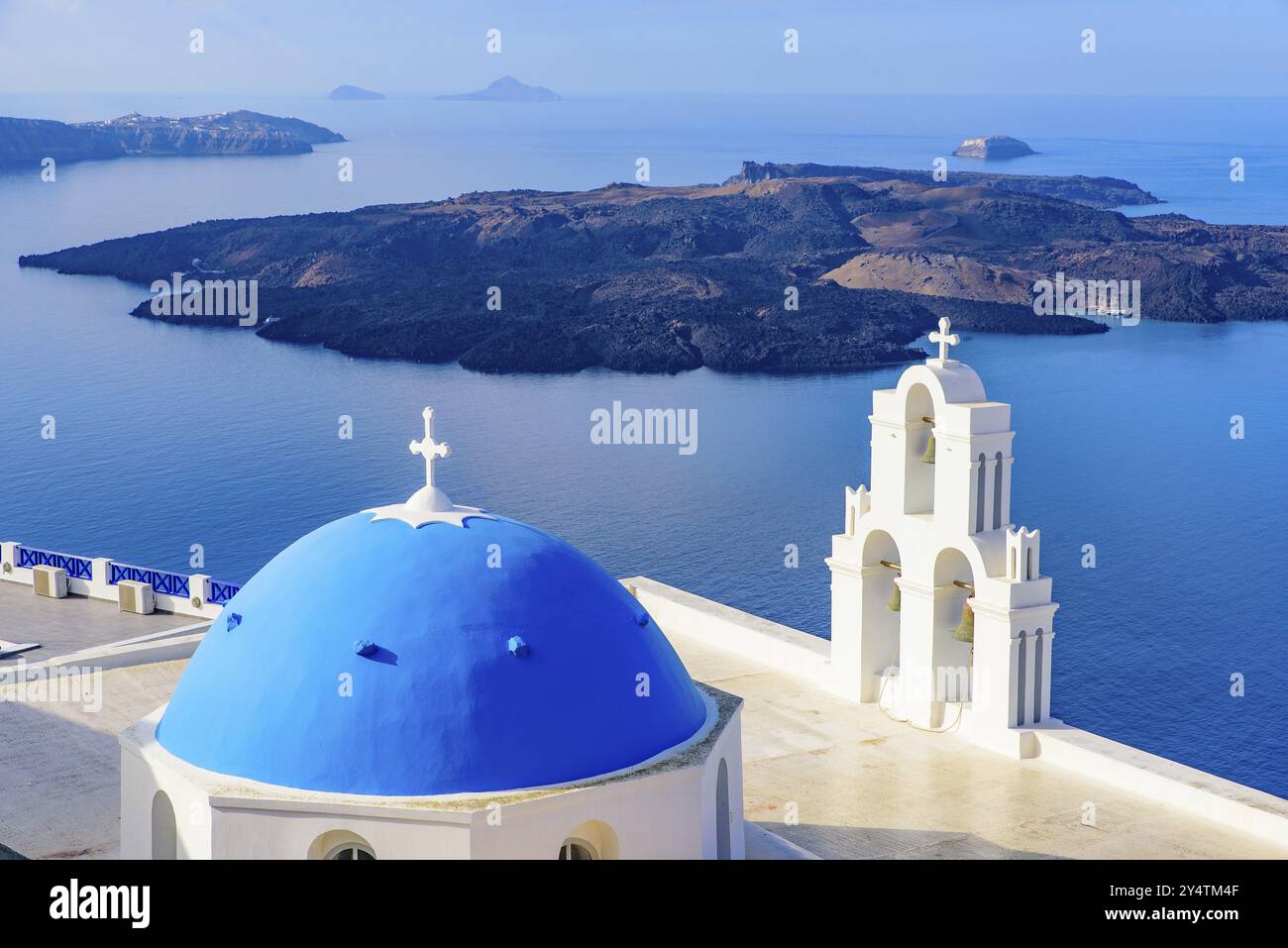 Three Bells of Fira, a Greek Catholic church in Fira, Santorini, Greece ...