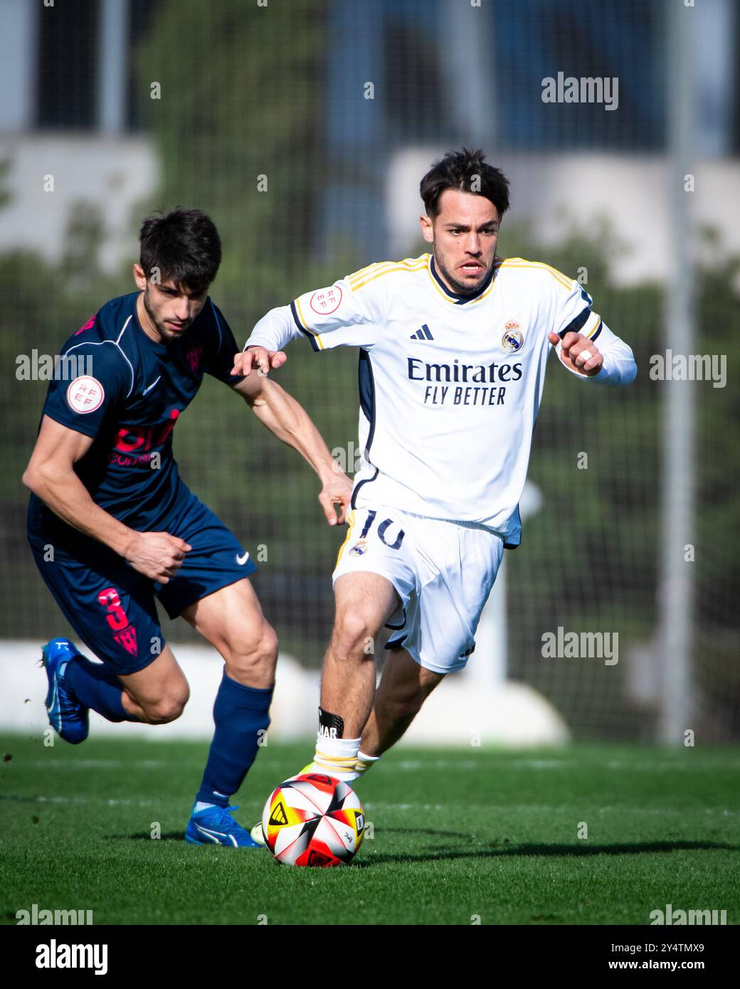 Madrid, Spain. 10 February, 2024. 3 RFEF league. Real Madrid C vs Moscardó. Yeray Lancha running ...