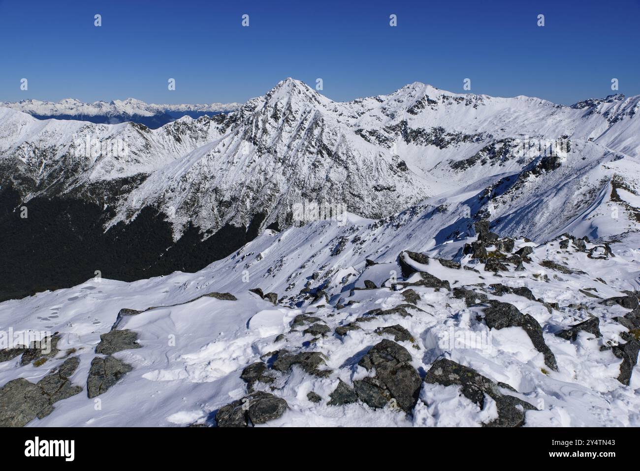 Kepler Track in Fiordland National Park in winter with snow mountains ...
