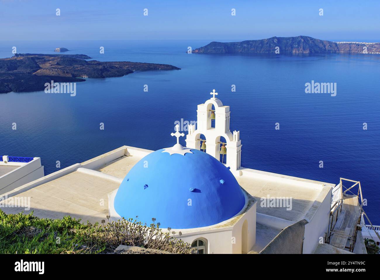 Three Bells of Fira, a Greek Catholic church in Fira, Santorini, Greece ...