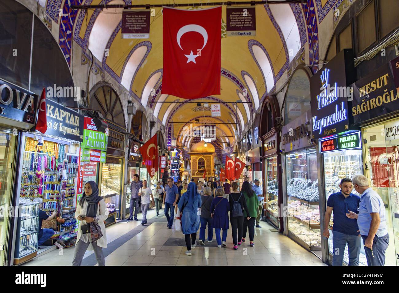 Shops inside Grand Bazaar in Istanbul, one of the largest and oldest ...