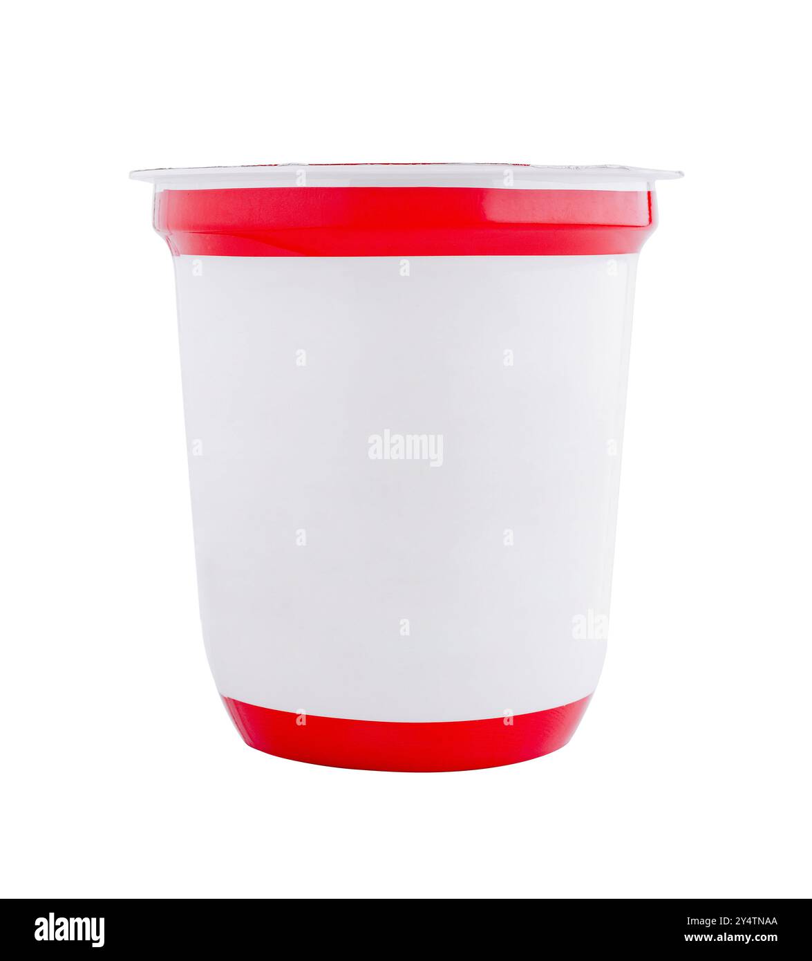 White blank plastic container with red lid, useful for dairy products ...