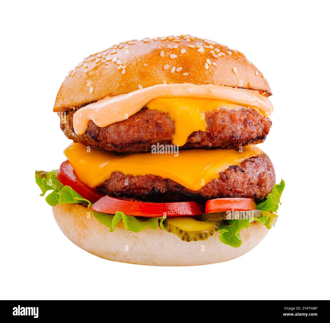 Indulge in the irresistible allure of this towering double beef burger ...