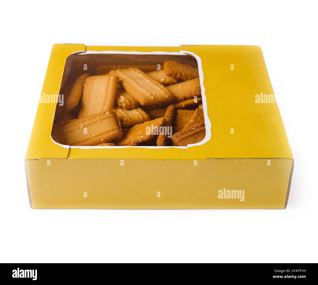 Delicious rectangular shortbread cookies with sesame seeds are packed ...