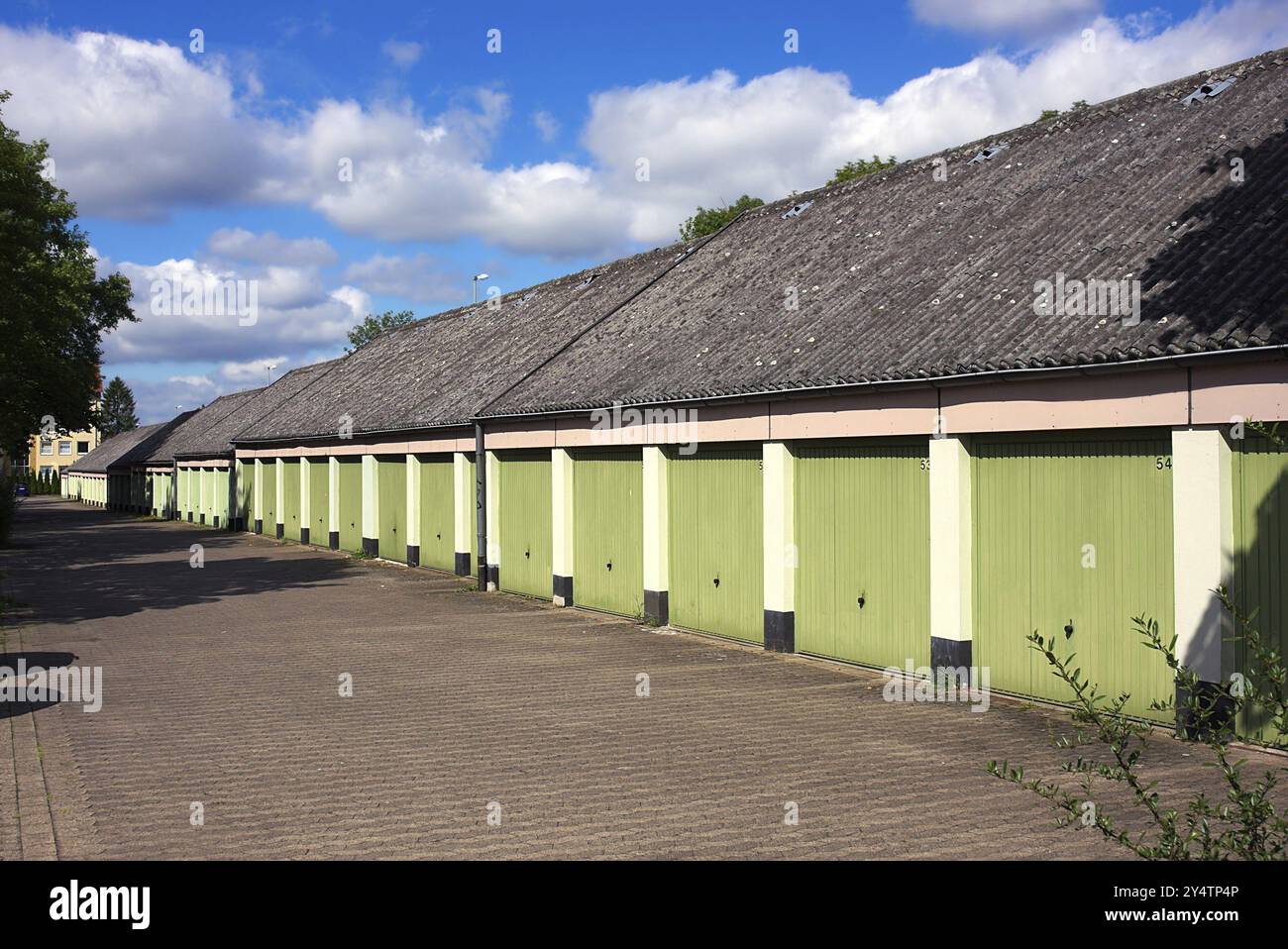 This photo shows a 70's style row of garages in Goettingen, Germany ...
