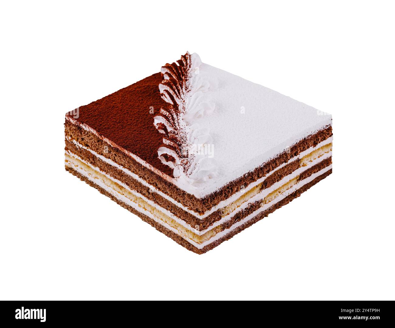 Square tiramisu cake with layers of biscuit soaked in coffee and cream ...