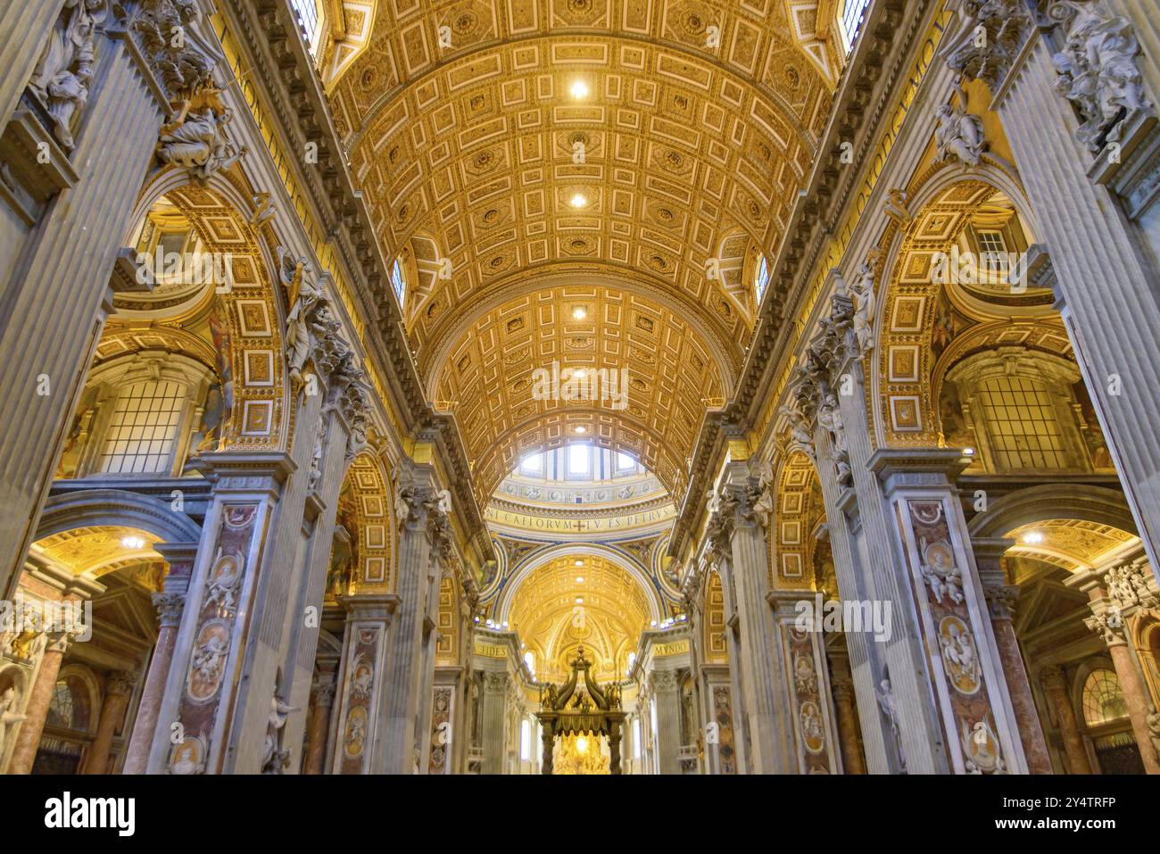 Interior of St. Peter's Basilica in Vatican City, the largest church in ...
