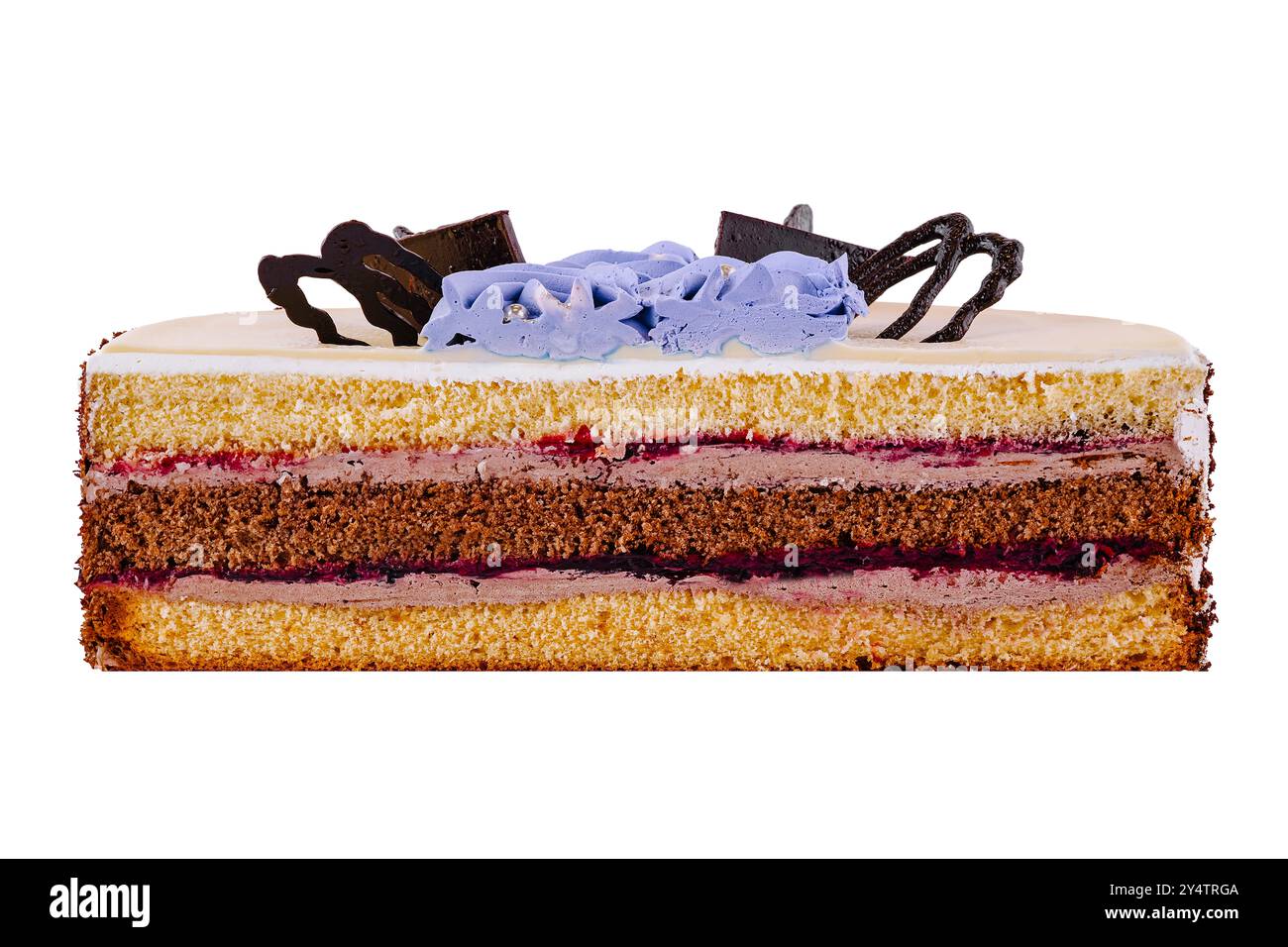 Multi-layered cake with chocolate and vanilla layers is showing its ...