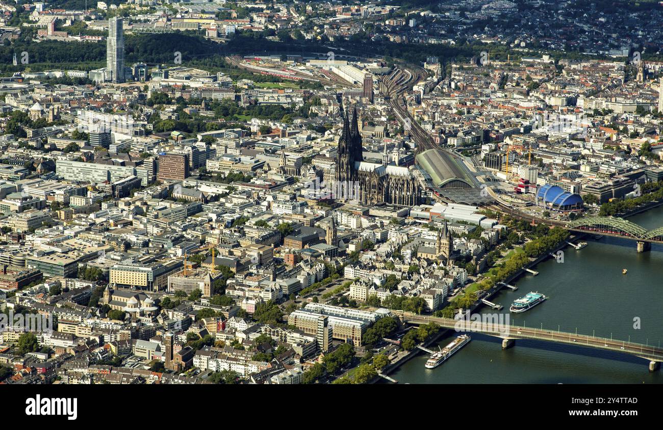 Aerial view of Cologne from the right bank of the Rhine in northern ...