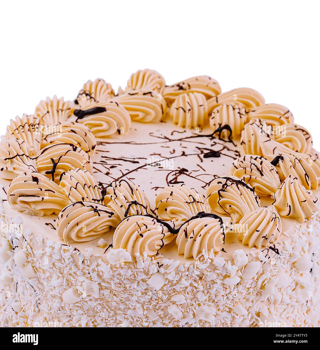 Sweet birthday cake decorated with chocolate shavings and buttercream ...