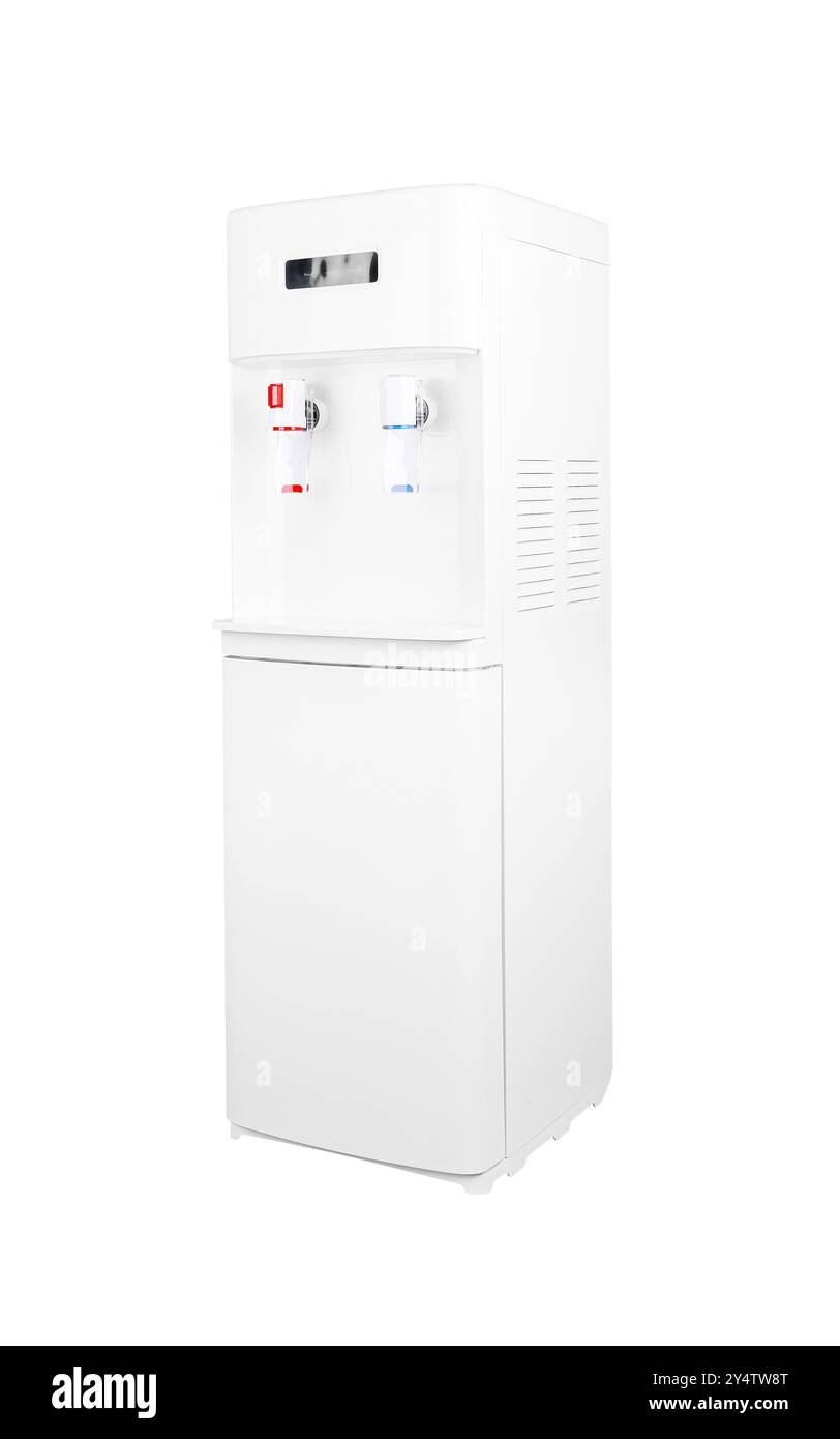 Modern water cooler dispenser standing on white background, offering ...