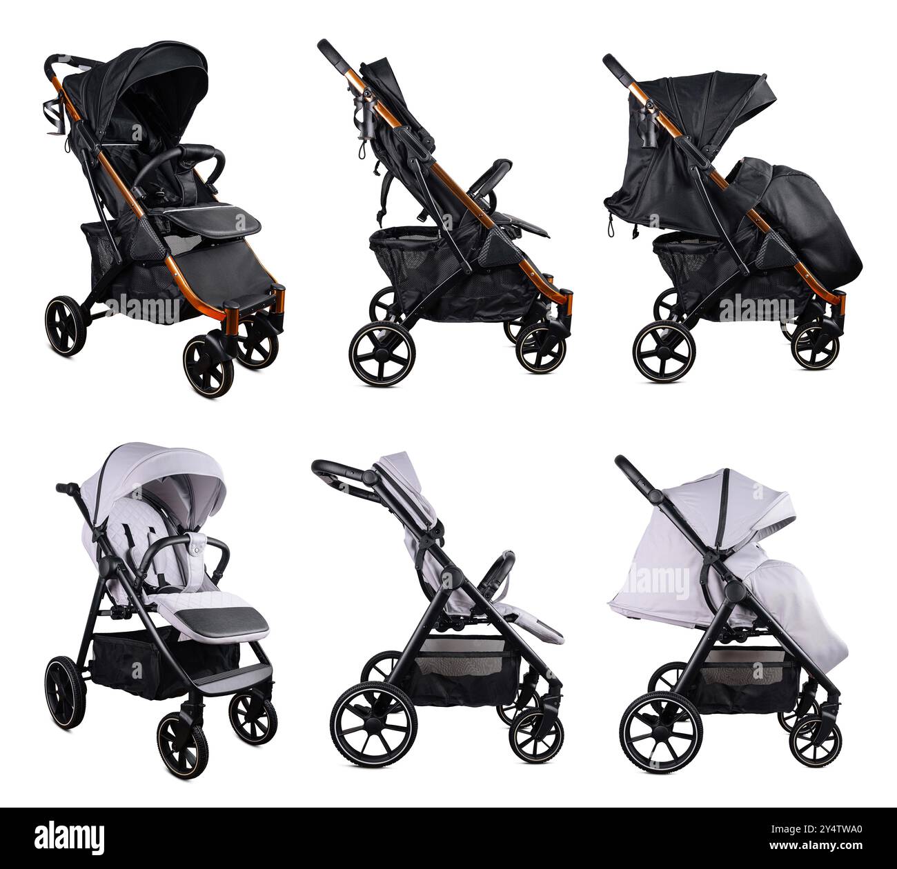 Baby stroller isolated on white background. Modern pram in different ...