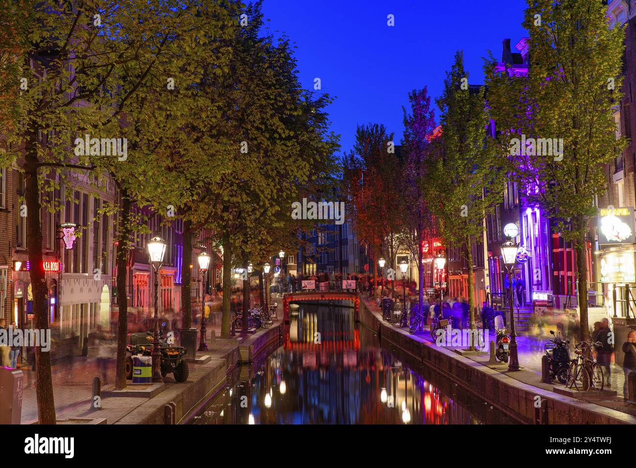 Night view of De Wallen, the famous red-light district with window ...