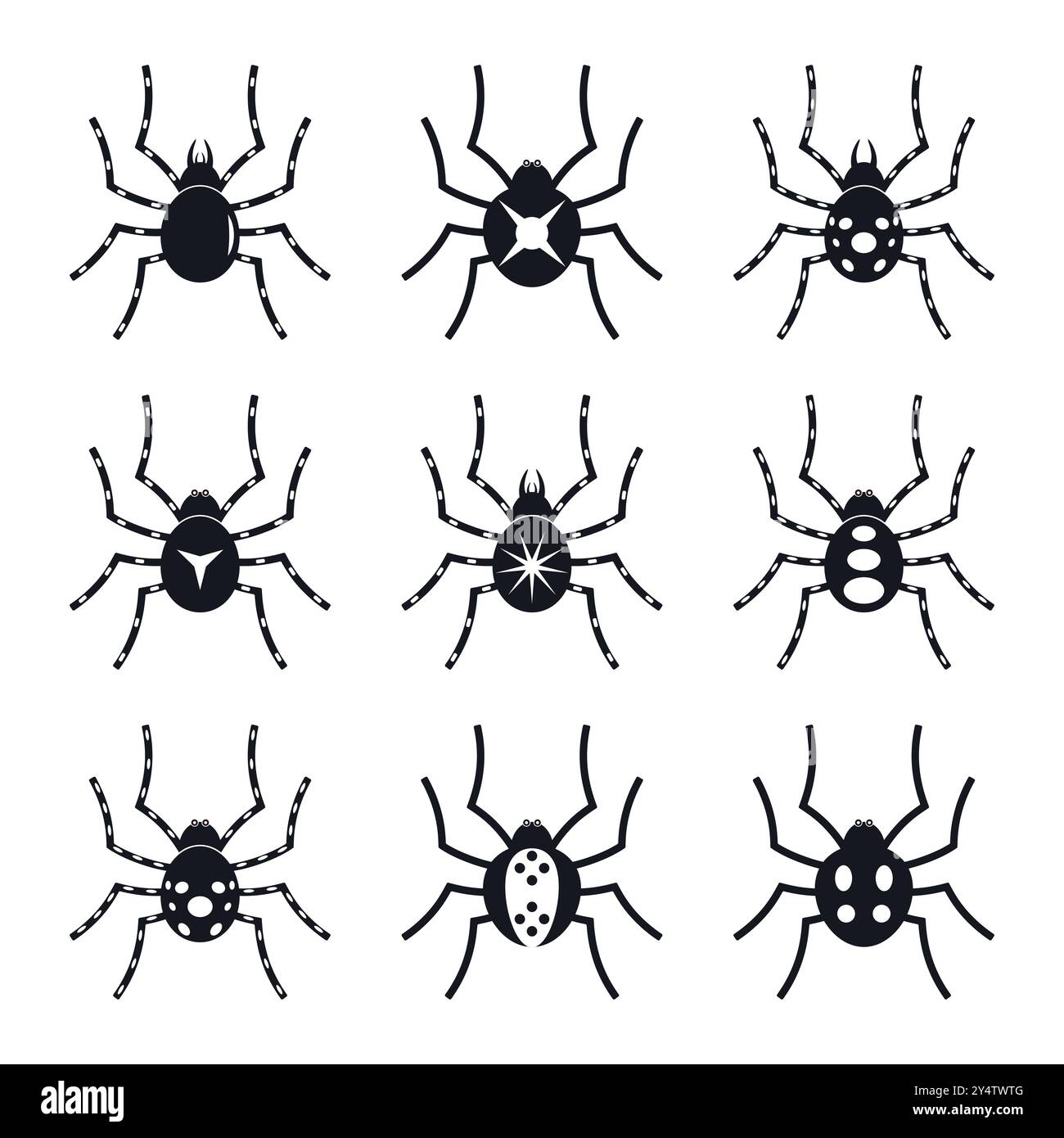 spider, spider icon set in all black, shiny impression graphic art in ...