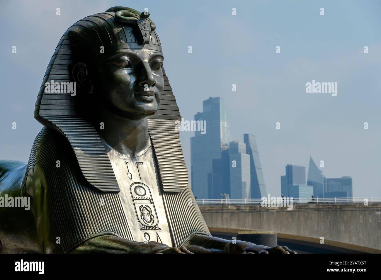 London, UK. One of two Egyptian-style bronze sphynxes (designed by ...