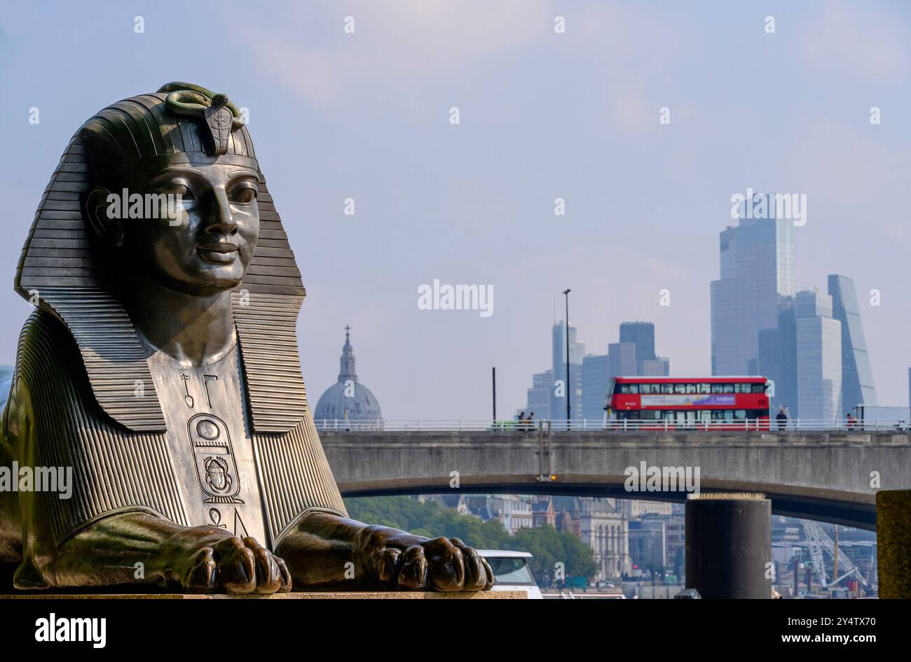 London, UK. One of two Egyptian-style bronze sphynxes (designed by ...