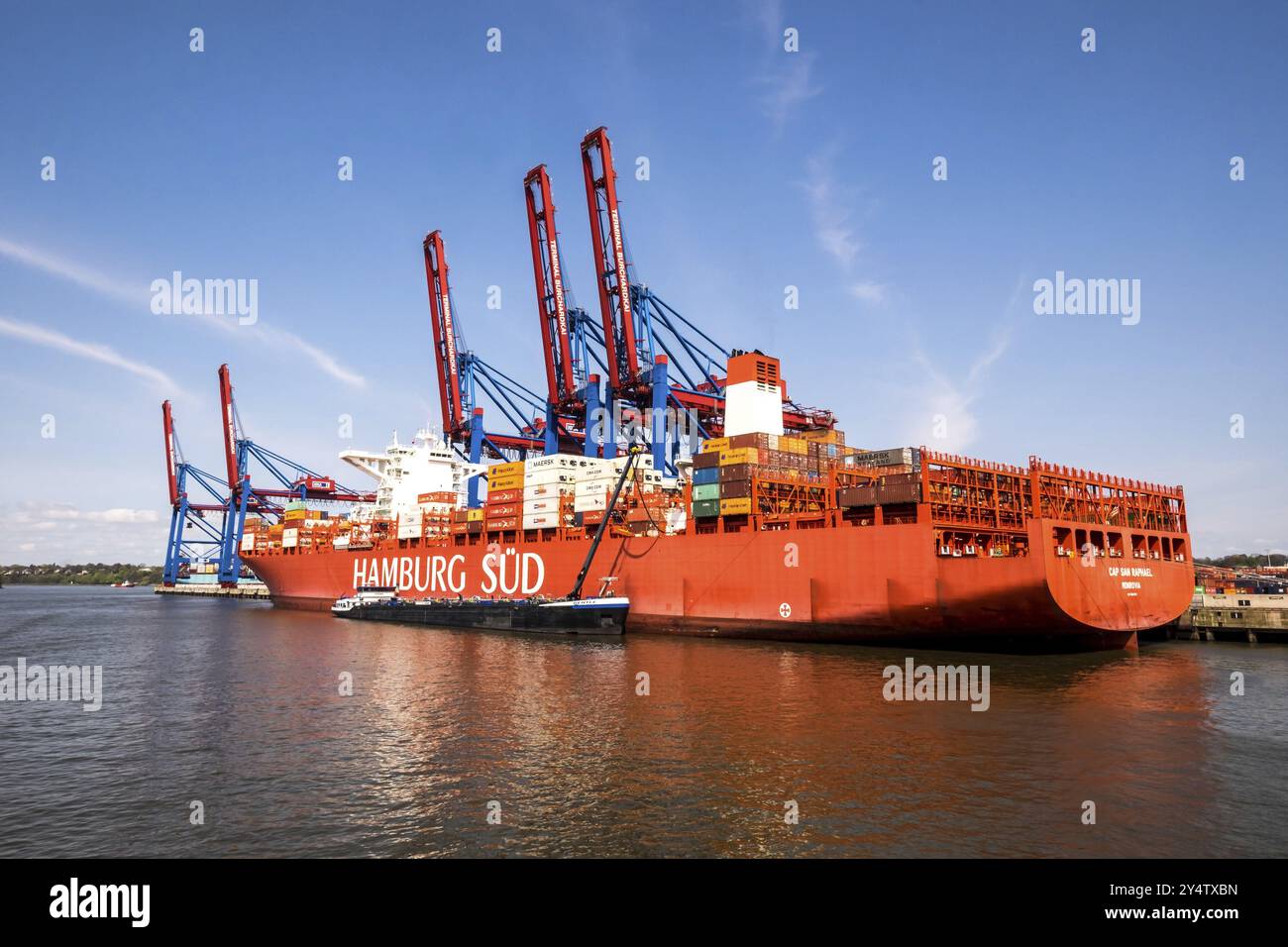Hamburg container ship at the container terminal Stock Photo - Alamy