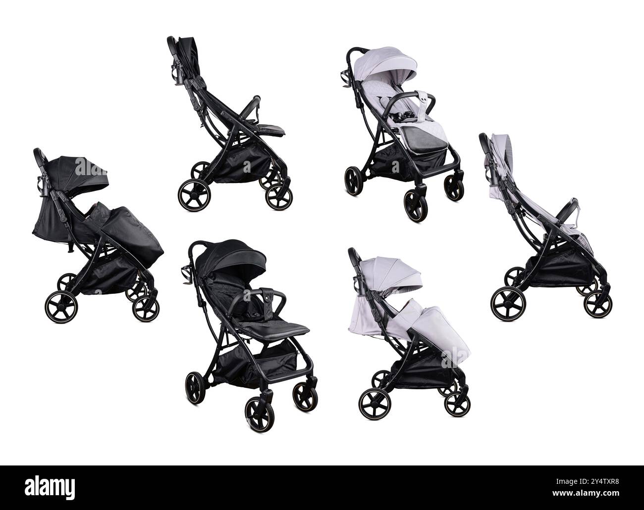 Baby stroller, carriage, or perambulator on white background with empty ...