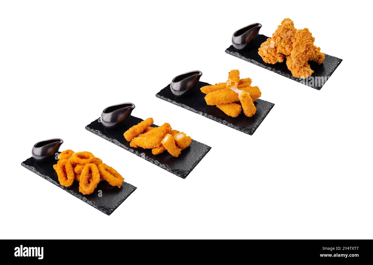 Deep fried appetizers including chicken wings, cheese sticks, chicken ...