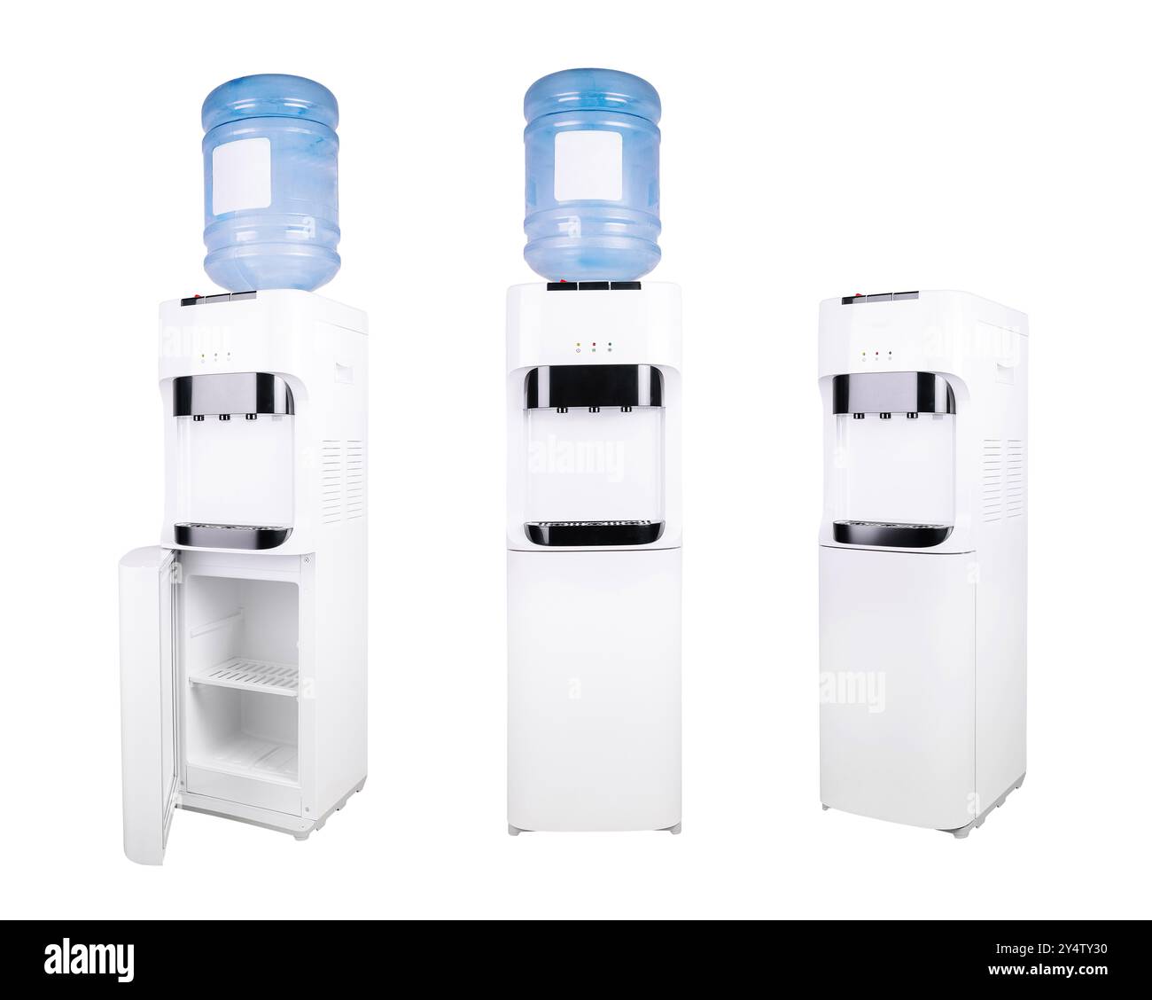 White water cooler dispenser with a full bottle of water on top and an ...