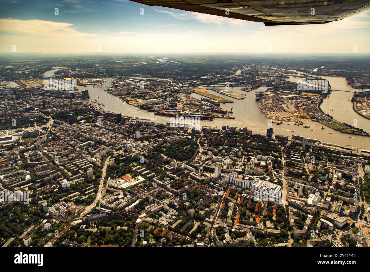 Hamburg harbour from the air. View in south direction over dan harbour ...
