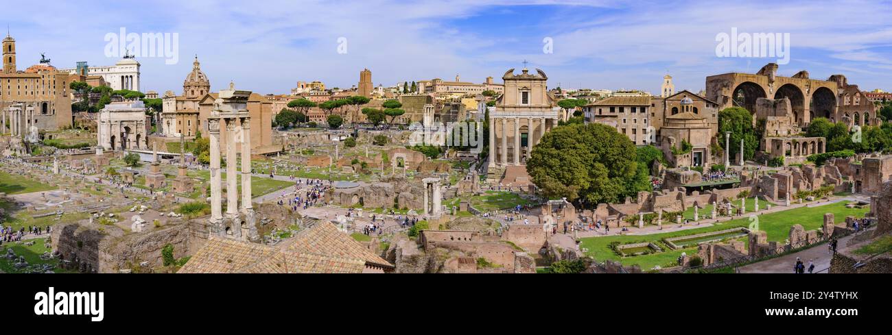 Panorama of Roman Forum, a forum surrounded by ruins in Rome, Italy ...