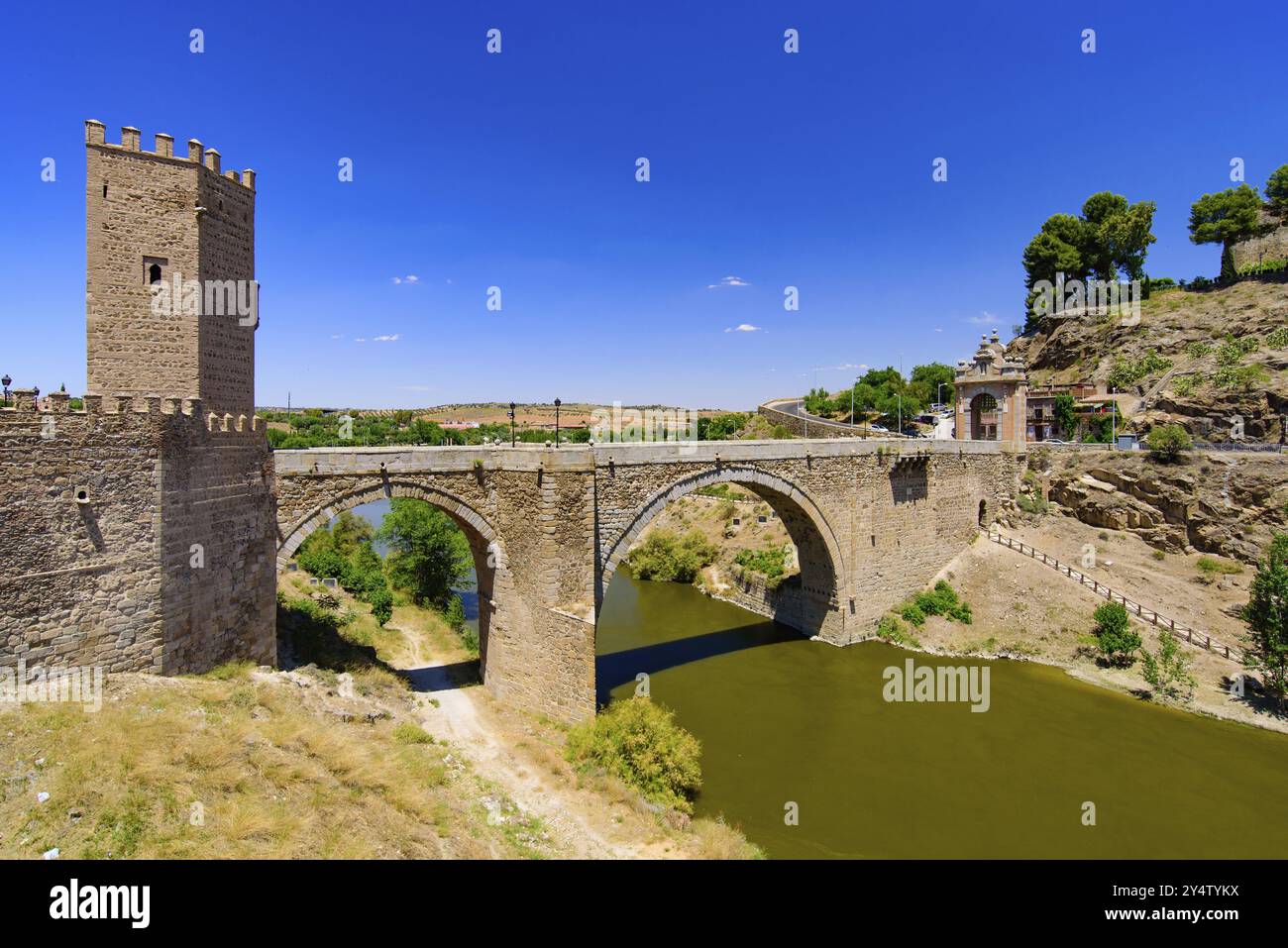Puente de Alcantara, a Roman arch bridge across the Tagus River in ...