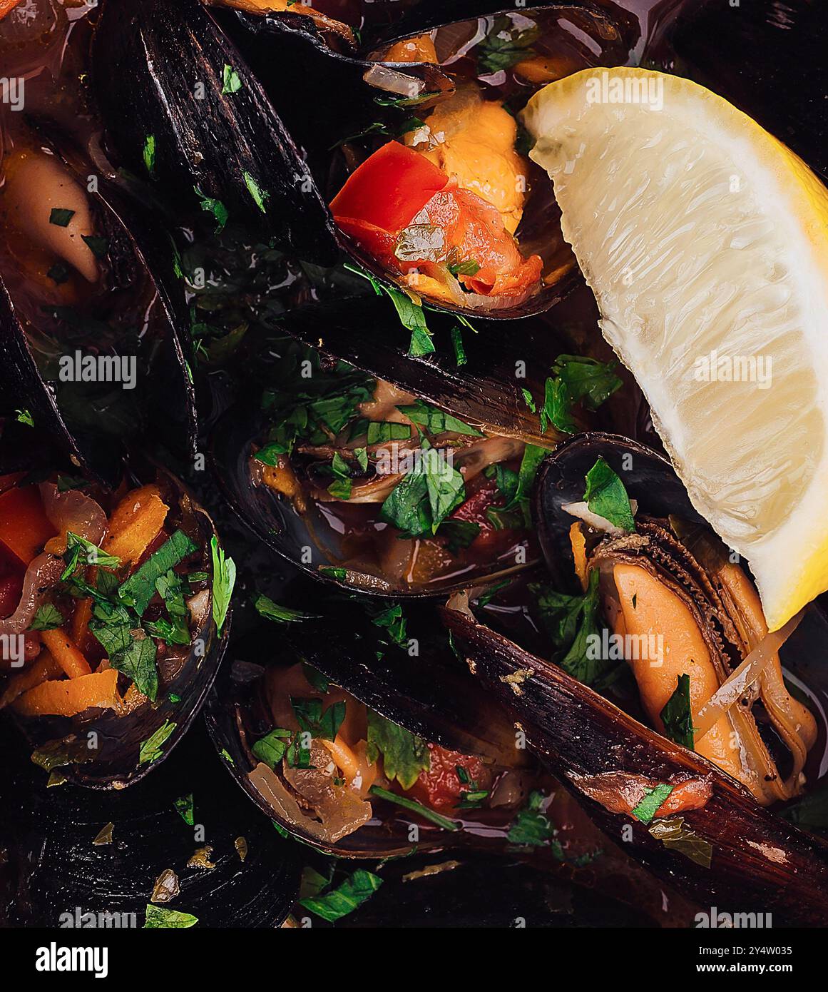 Cooked mussels seasoned with chopped parsley hi-res stock photography ...