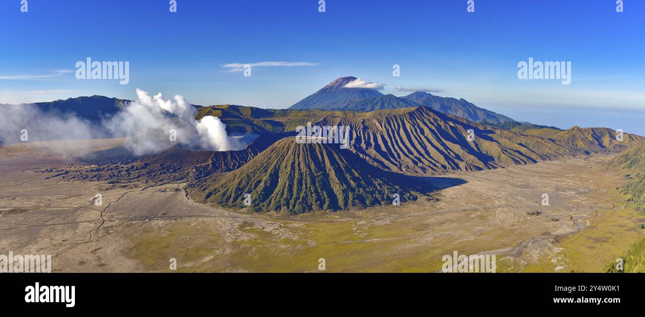 Panorama of Mount Bromo, the most famous volcano in Java, Indonesia ...
