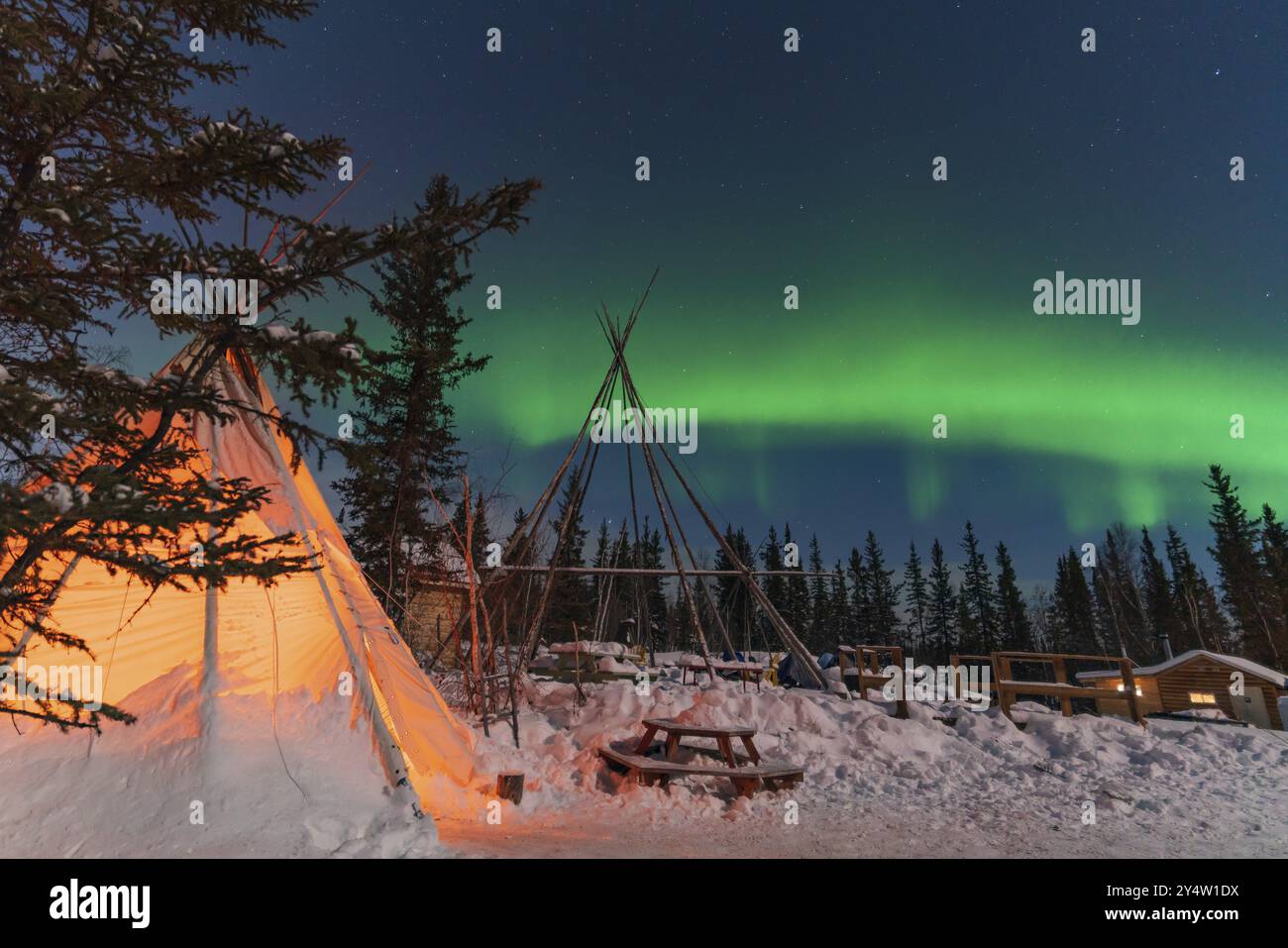 Aurora Borealis, Northern Lights, over aboriginal tent teepee at ...