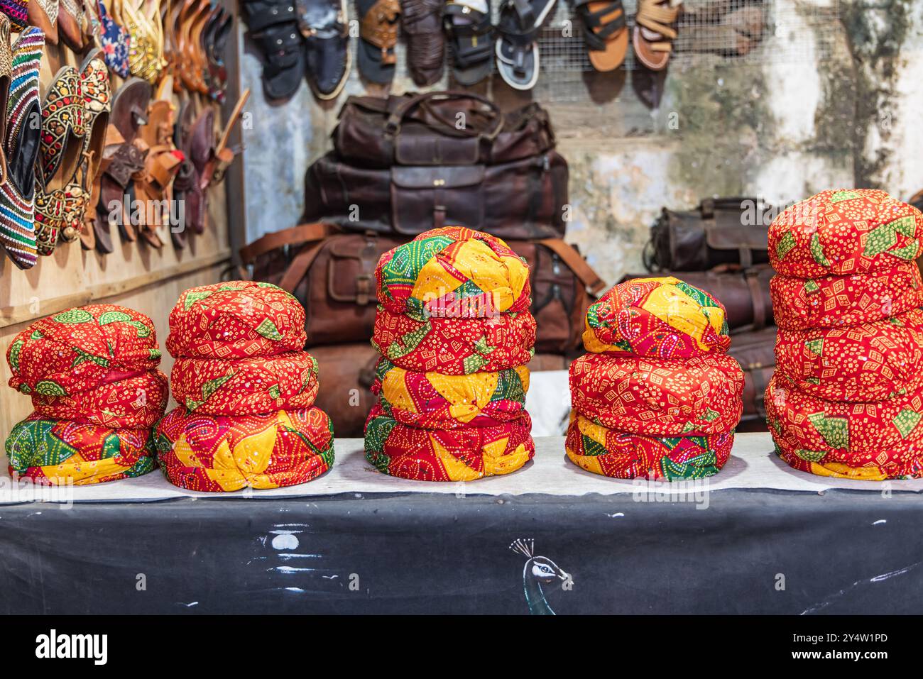 Pushkar, Rajasthan, India. Traditional caps for sale at an outdoor ...