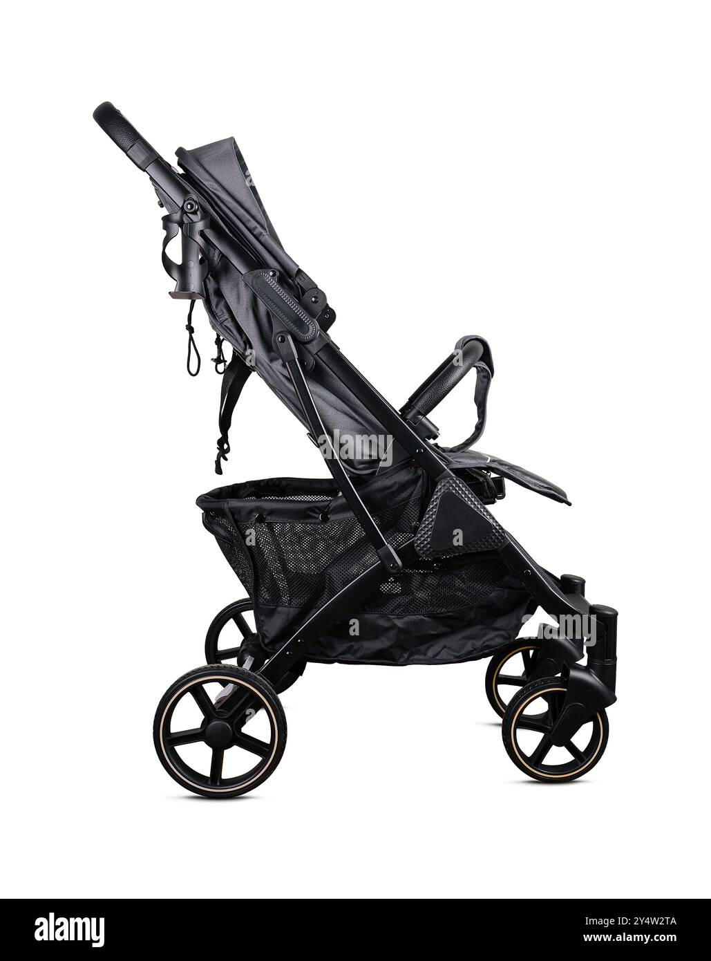 Black and gold empty baby stroller standing on white background Stock ...