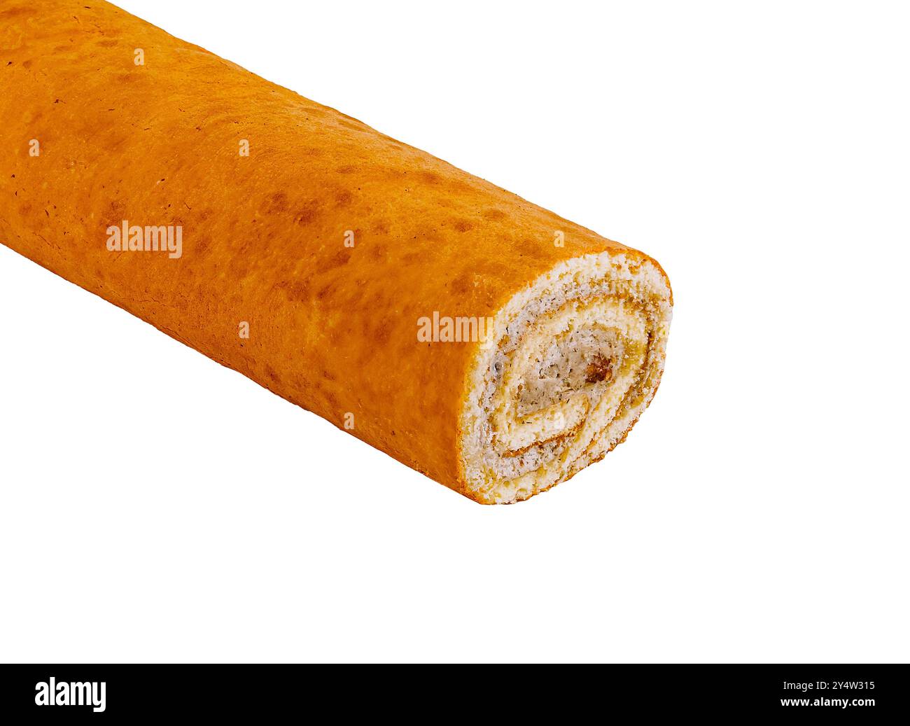 Whole biscuit roll with sweet filling lying on white background Stock ...
